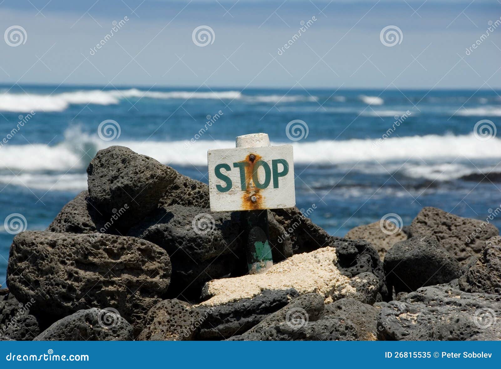 Stop sign near the ocean stock image. Image of ocean - 26815535