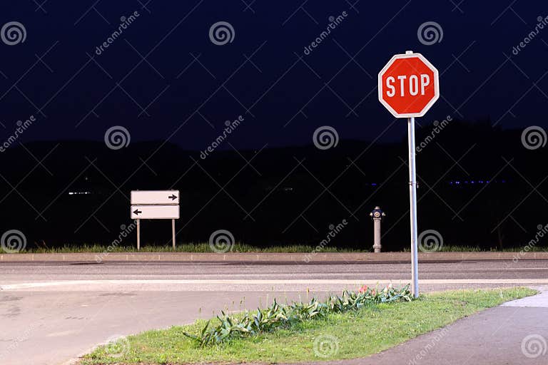Stop Sign at Night stock photo. Image of crossing, long - 8948374