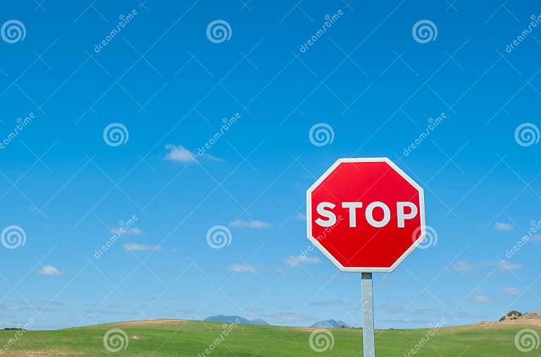 Stop Sign Over Blue Sky Background Stock Photo - Image of white, design ...