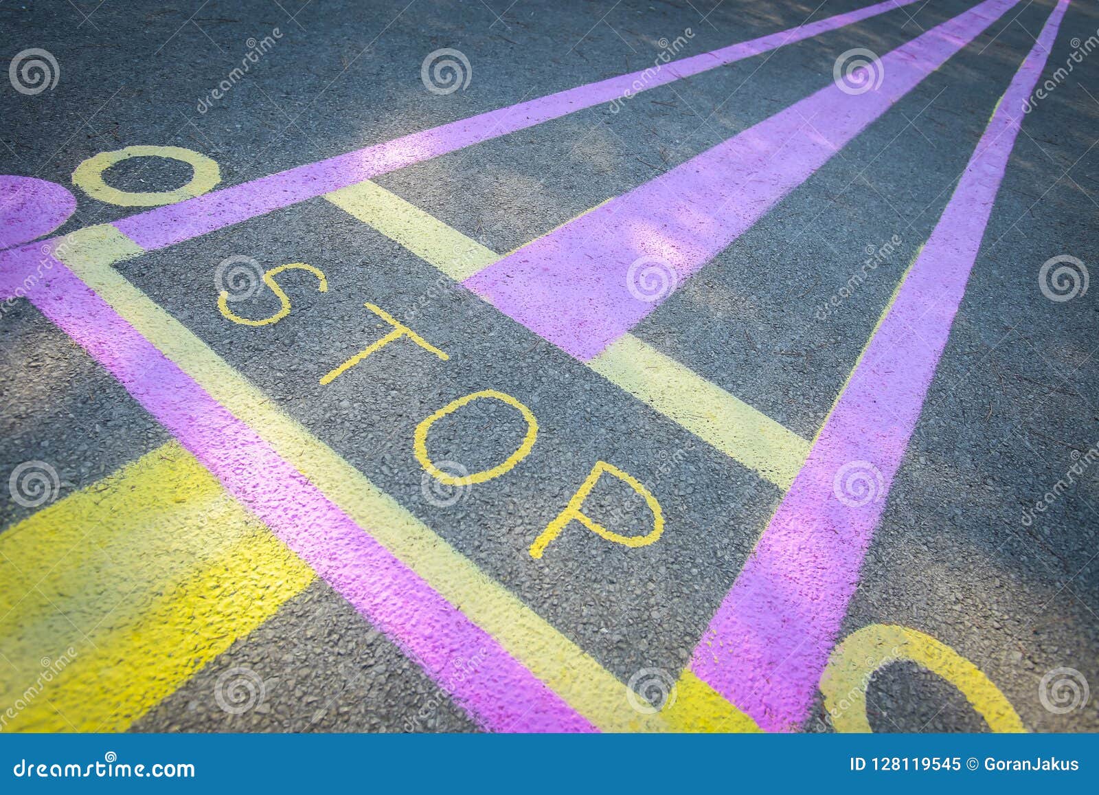 Stop sign painted on road stock image. Image of drawn - 128119545