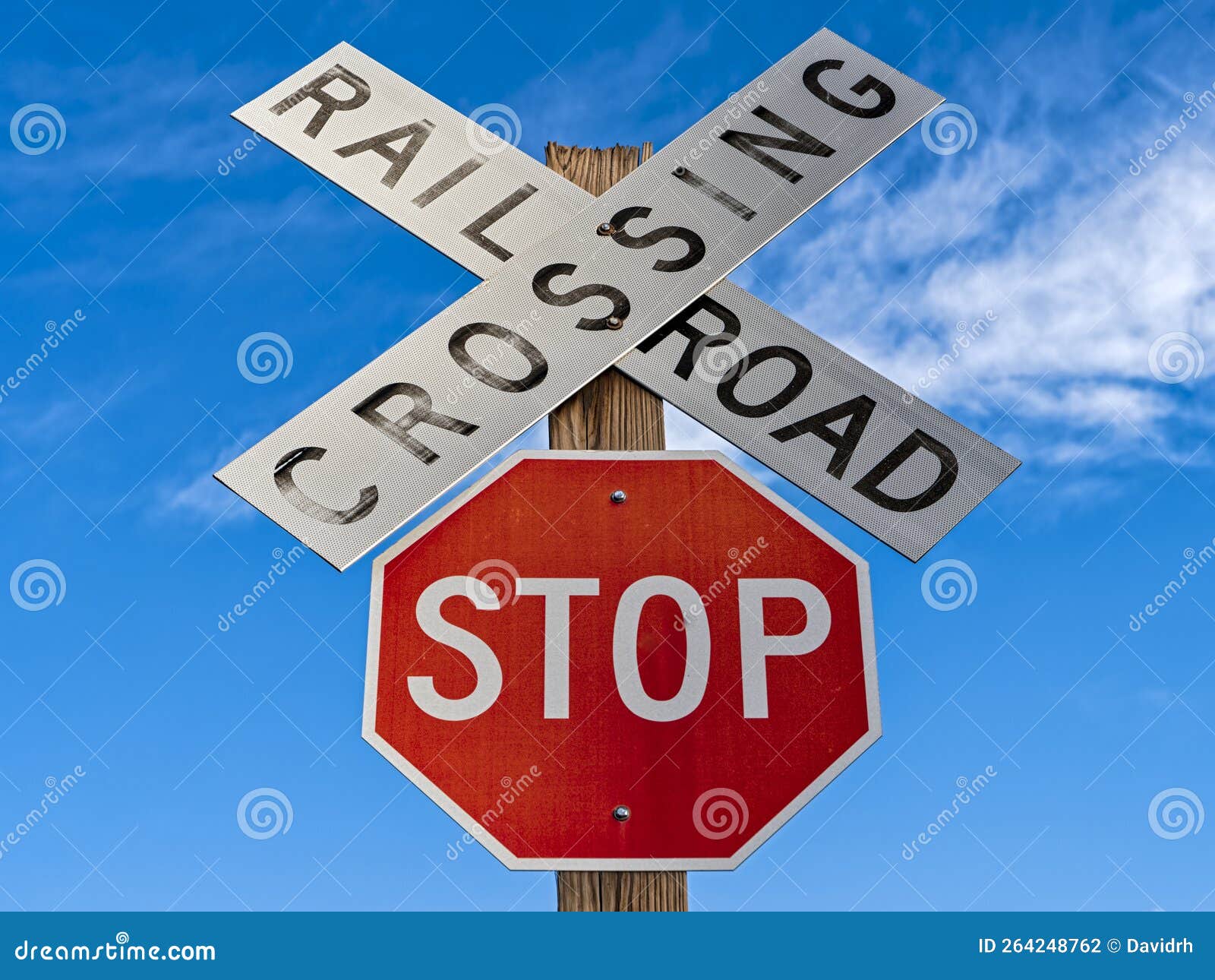 Stop Sign and Railroad Crossing Signs Stock Photo - Image of america ...