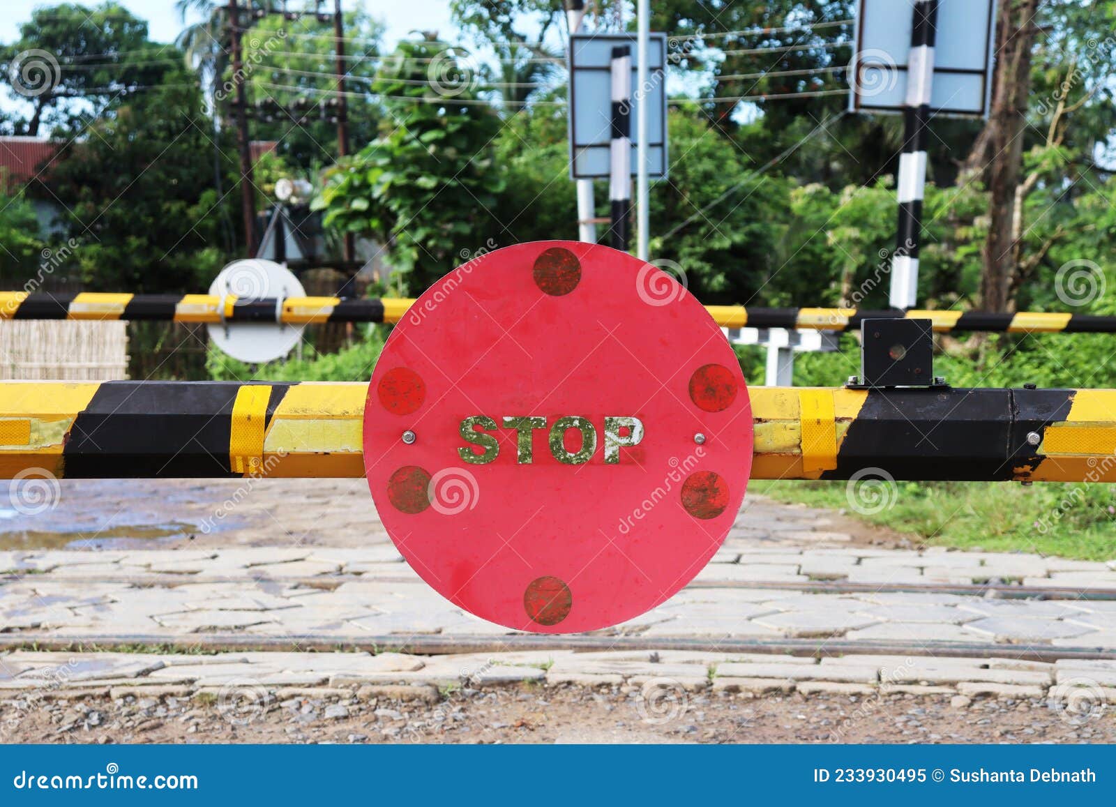 Stop Sign in a Railway Crossing Gate Stock Image - Image of open ...