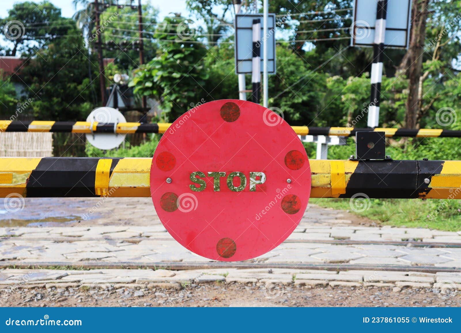 Stop Sign in a Railway Crossing Gate Stock Image - Image of symbol ...