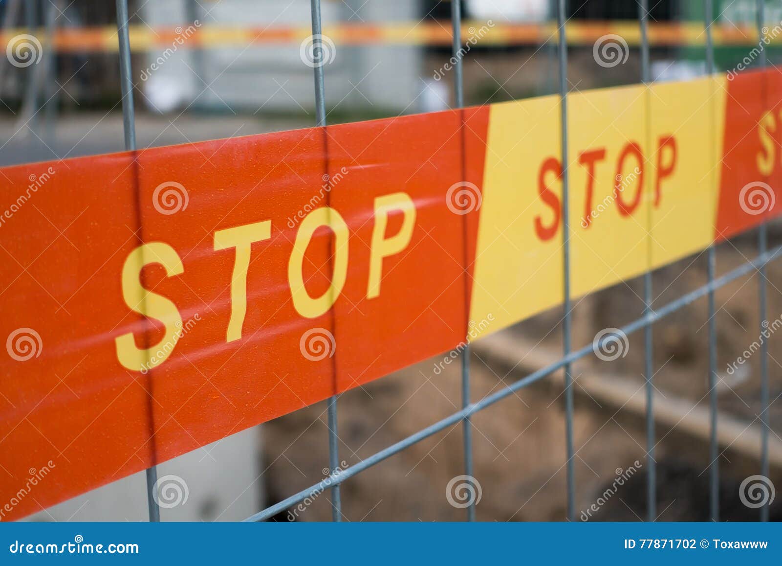 Stop Sign Ribbon on the Construction Site Stock Photo - Image of ...