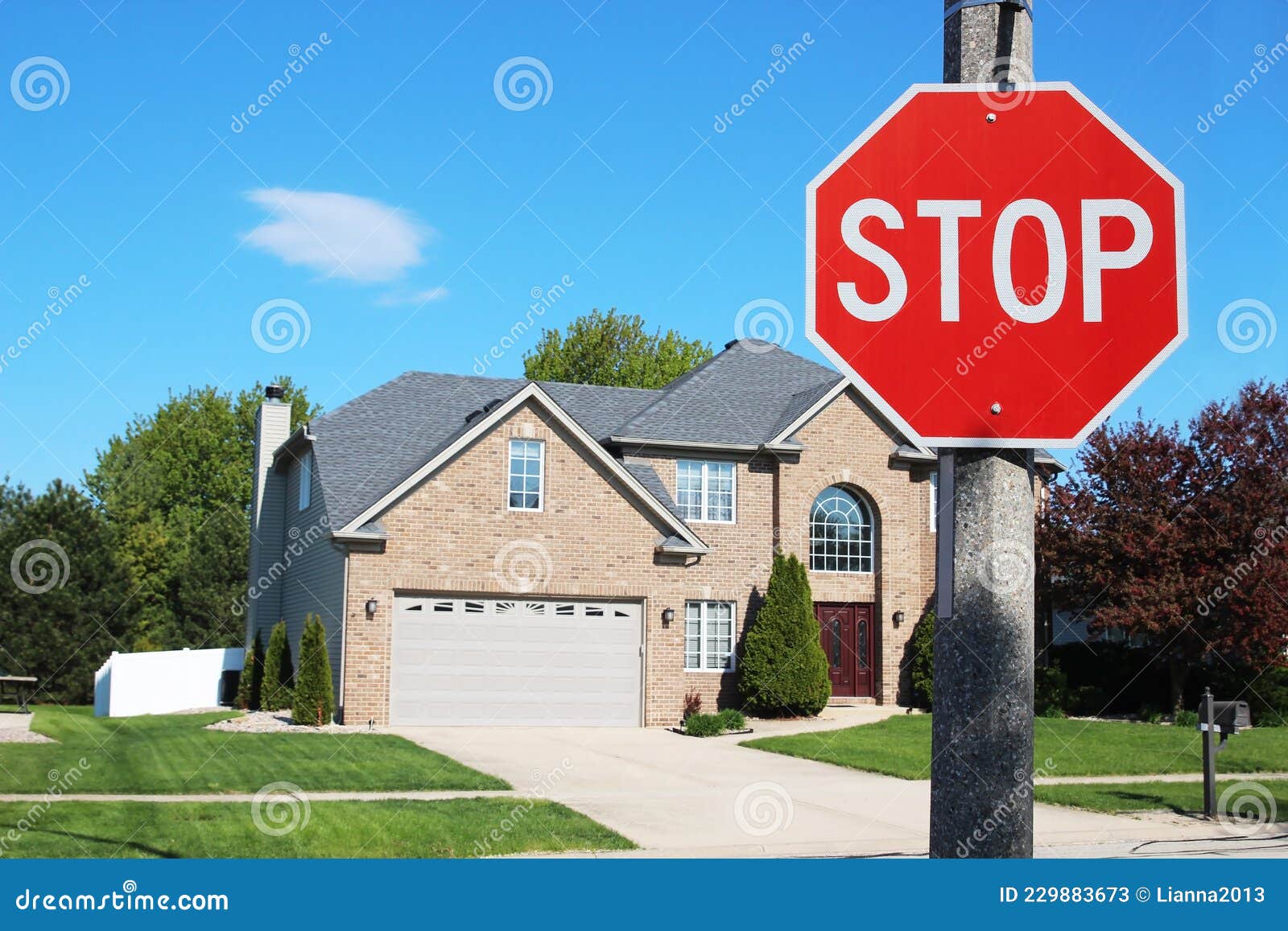 Stop sign. on a road stock image. Image of prohibited - 229883673