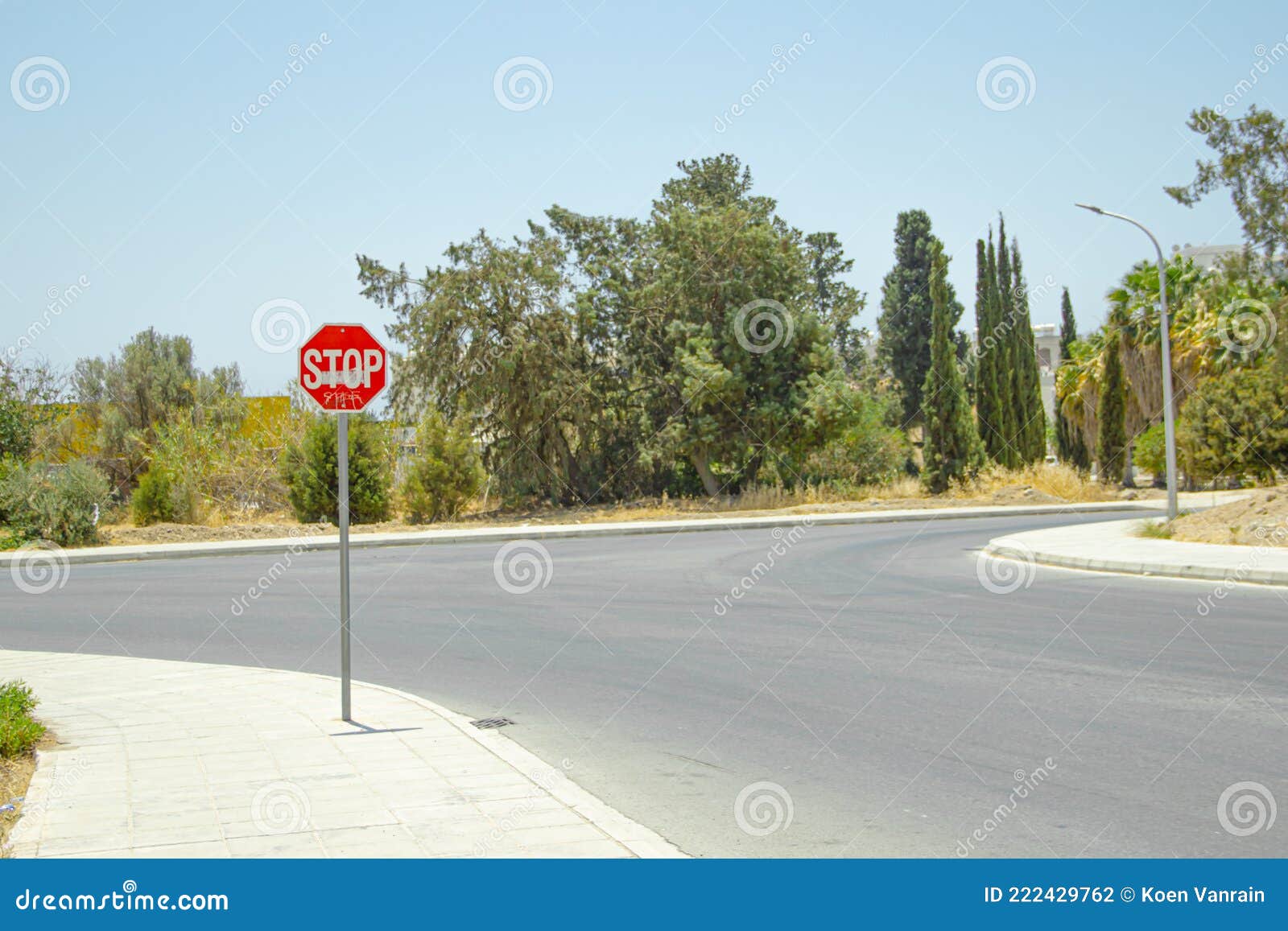 Stop sign on the road stock photo. Image of streetlight - 222429762