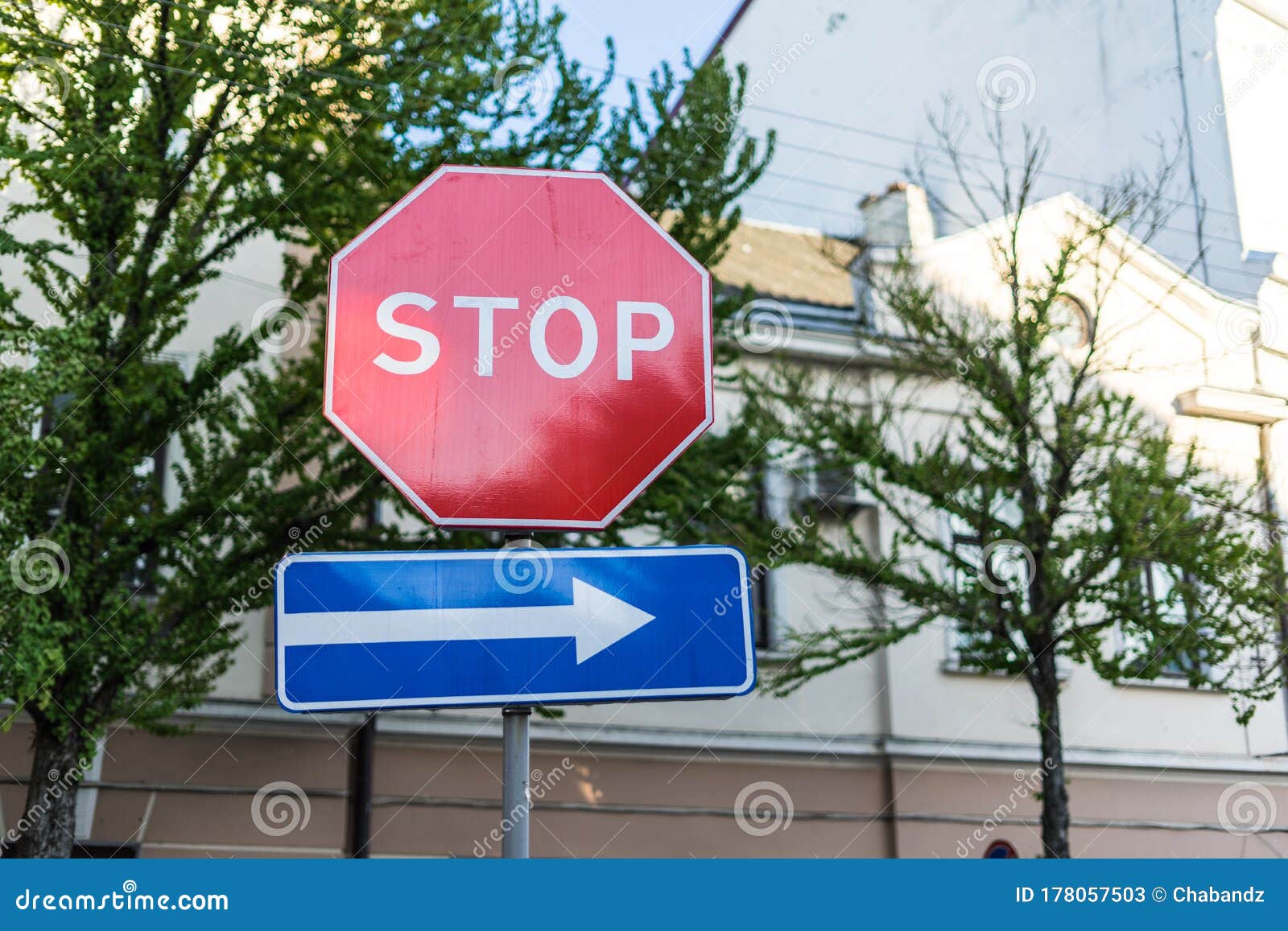 Stop sign on the road. stock image. Image of metal, sign - 178057503
