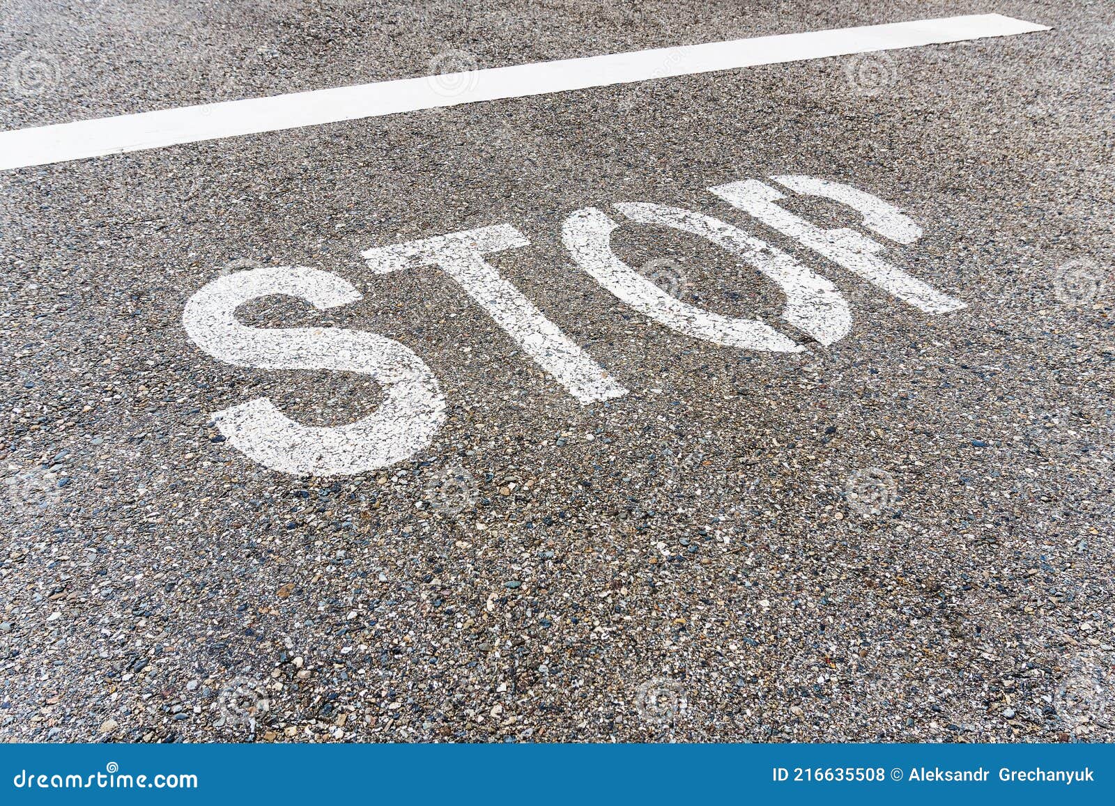 STOP Sign on the Road with Textured Asphalt. Stock Photo - Image of ...