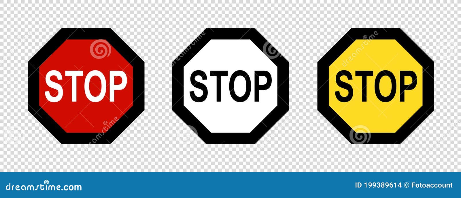 Stop Sign Set - Red, White and Yellow Vector Illustrations - Isolated ...