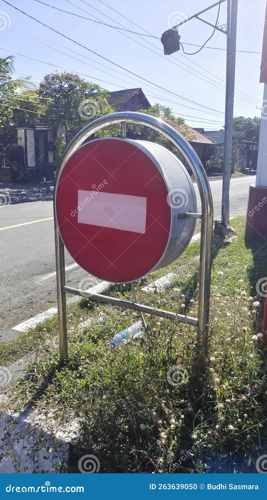 Stop sign on the side road stock photo. Image of banner - 263639050