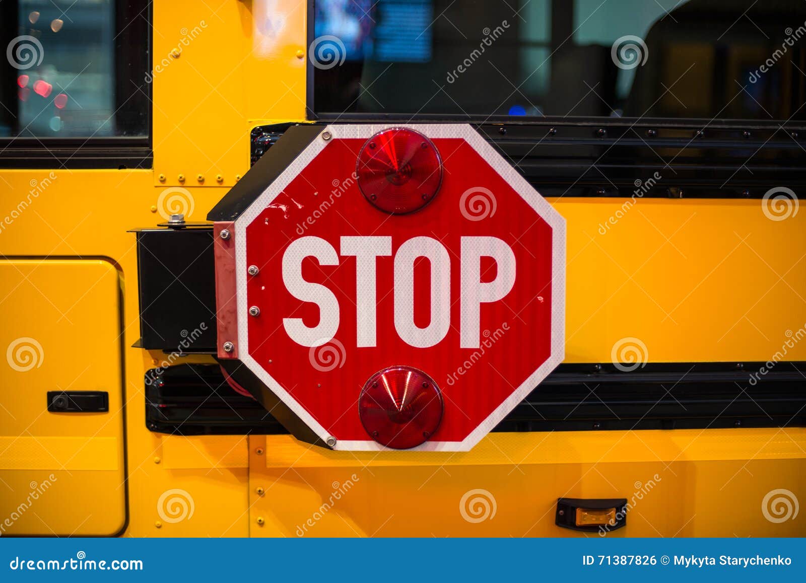 Stop Sign on Side on Yellow School Bus Stock Photo - Image of white ...
