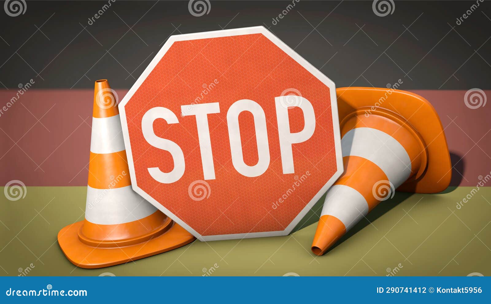 Stop Sign with Traffic Cones on the German Flag Stock Illustration ...