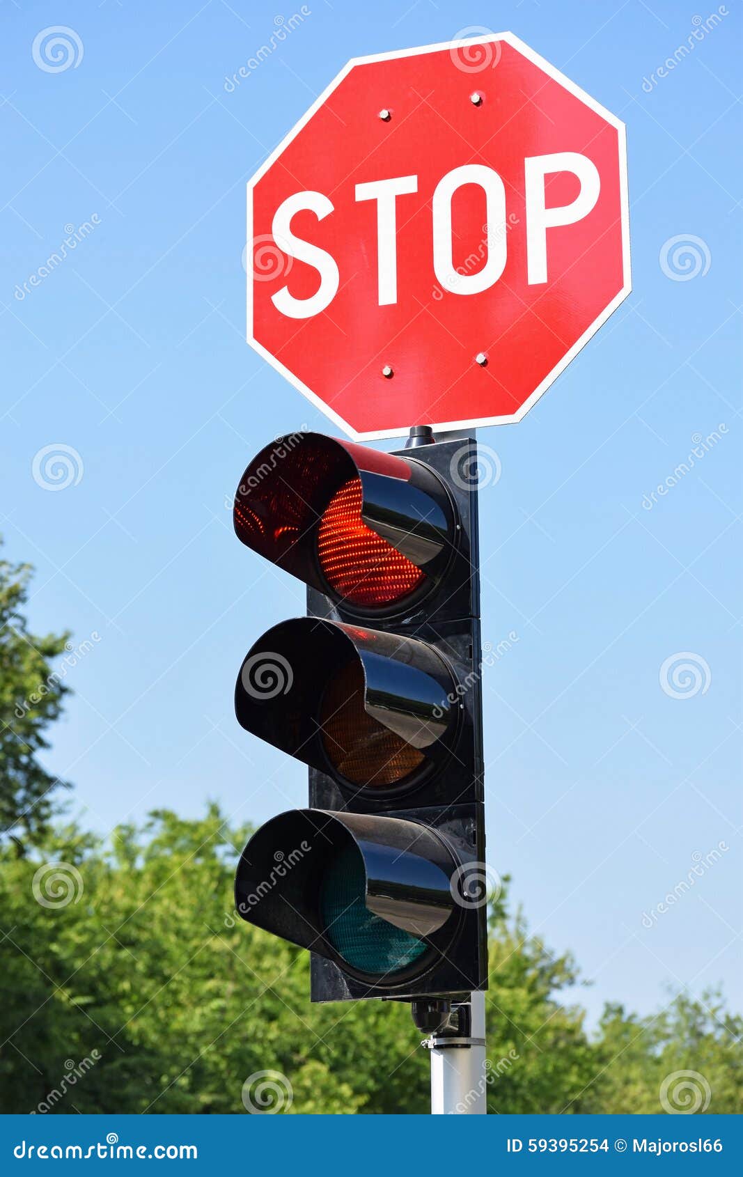 Stop Sign and Traffic Lights Stock Photo - Image of limit, stopping ...