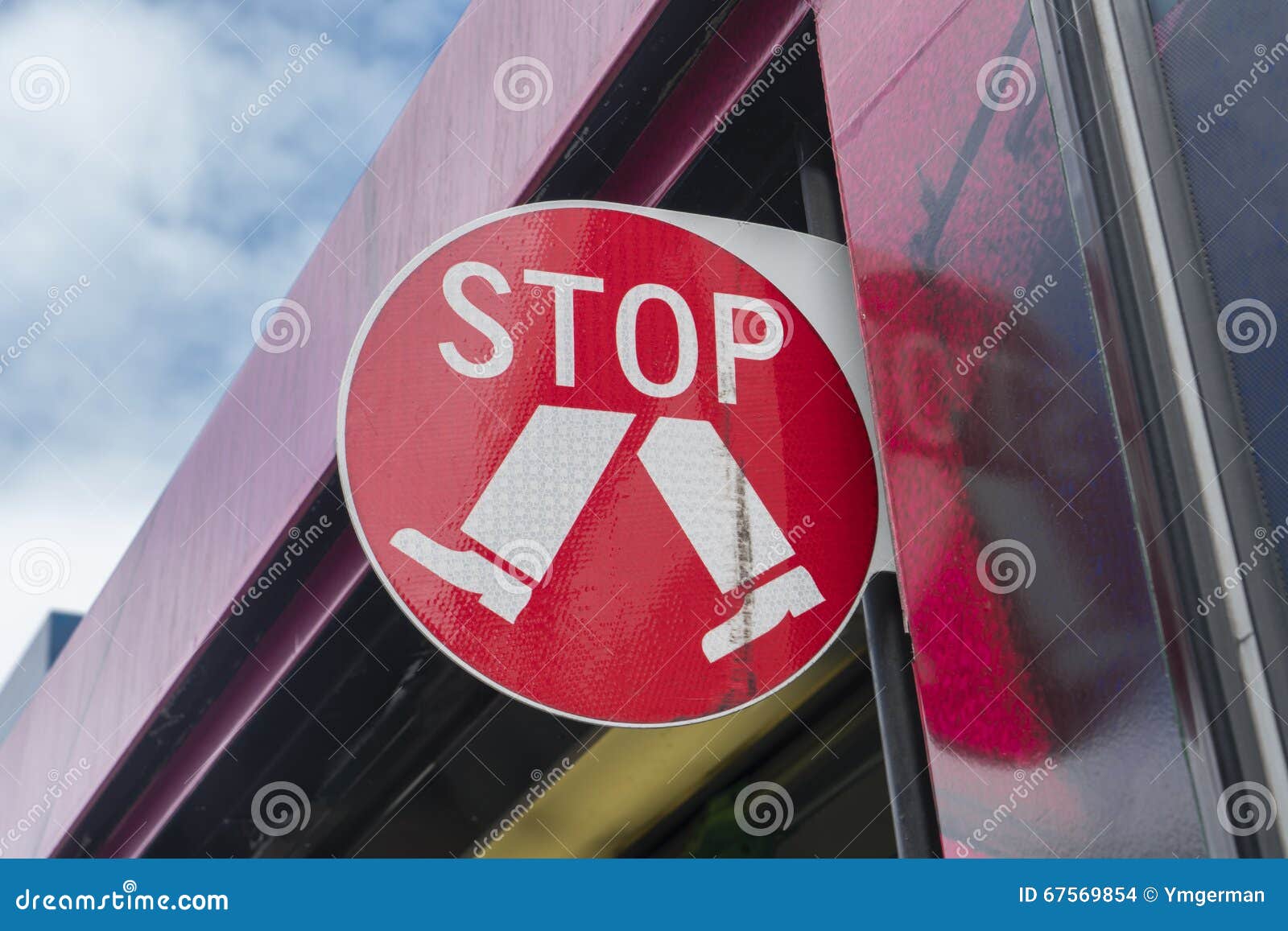 Stop sign on a tram stock photo. Image of symbol, transportation - 67569854