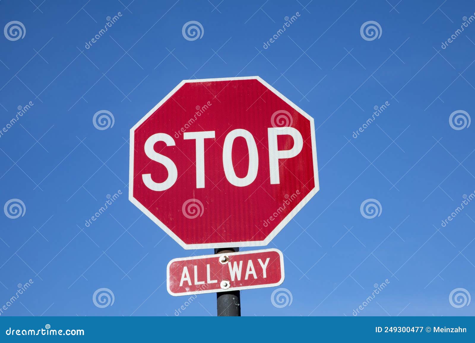 Stop Sign Under Blue Sky in USA with All Way Addition Stock Image ...