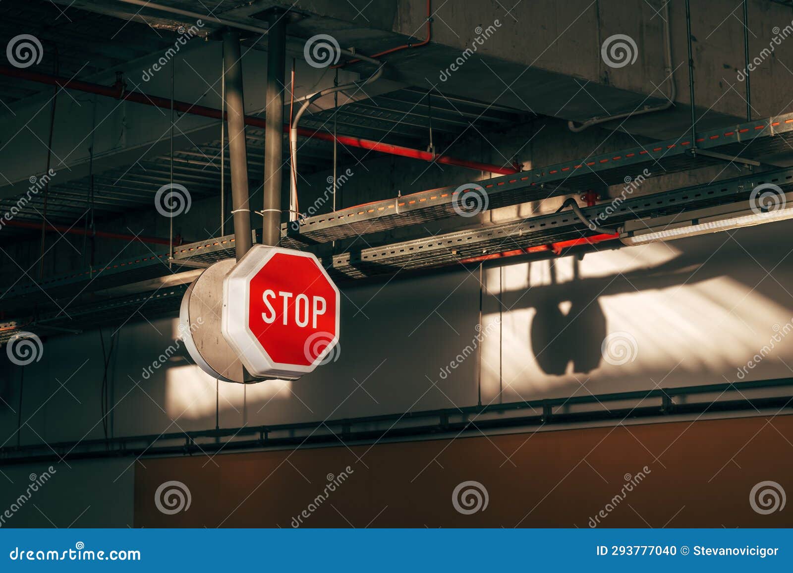 Stop Sign in Underground Garage of Shopping Mall Stock Photo - Image of ...