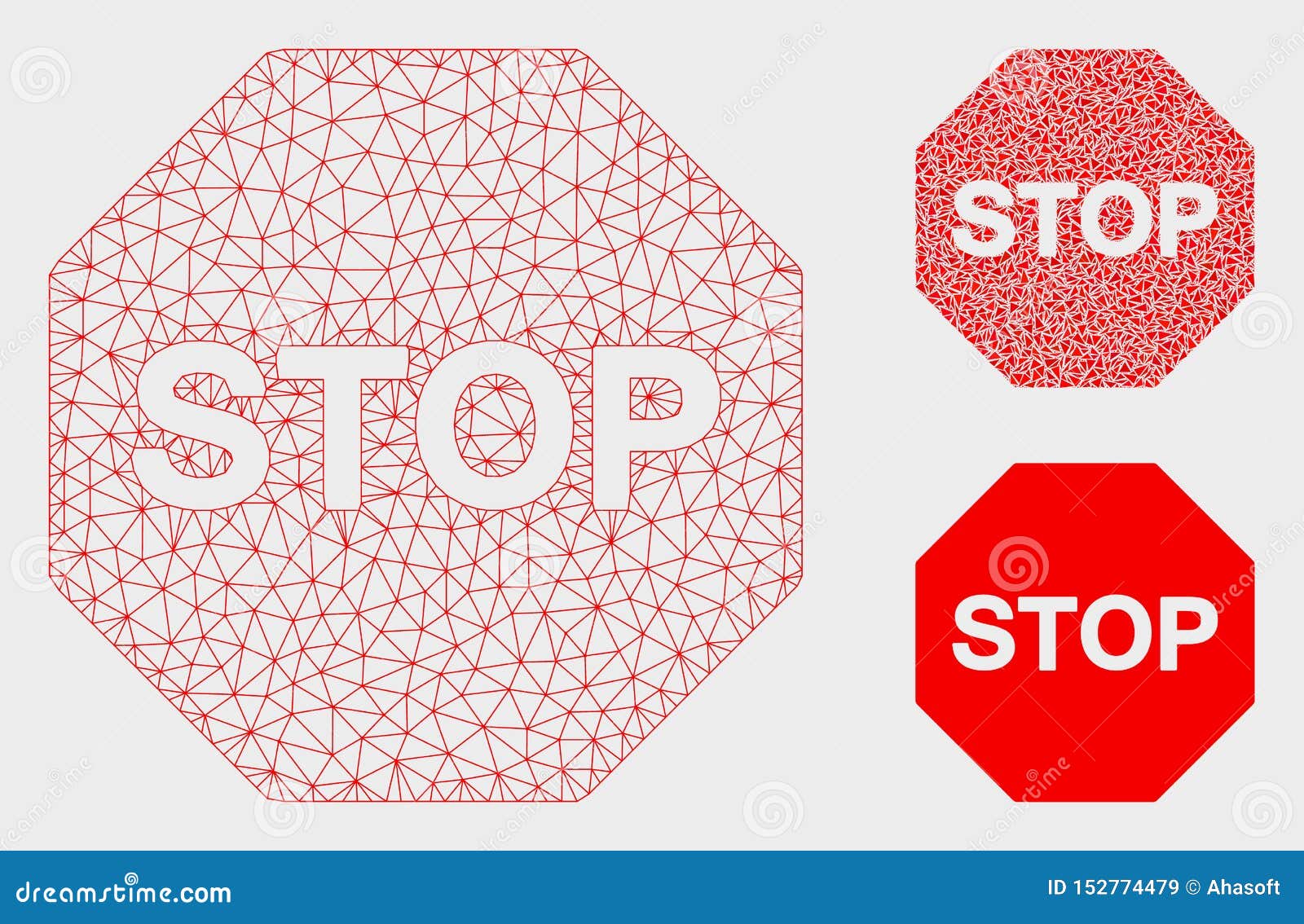 Stop Sign Vector Mesh Wire Frame Model and Triangle Mosaic Icon Stock ...