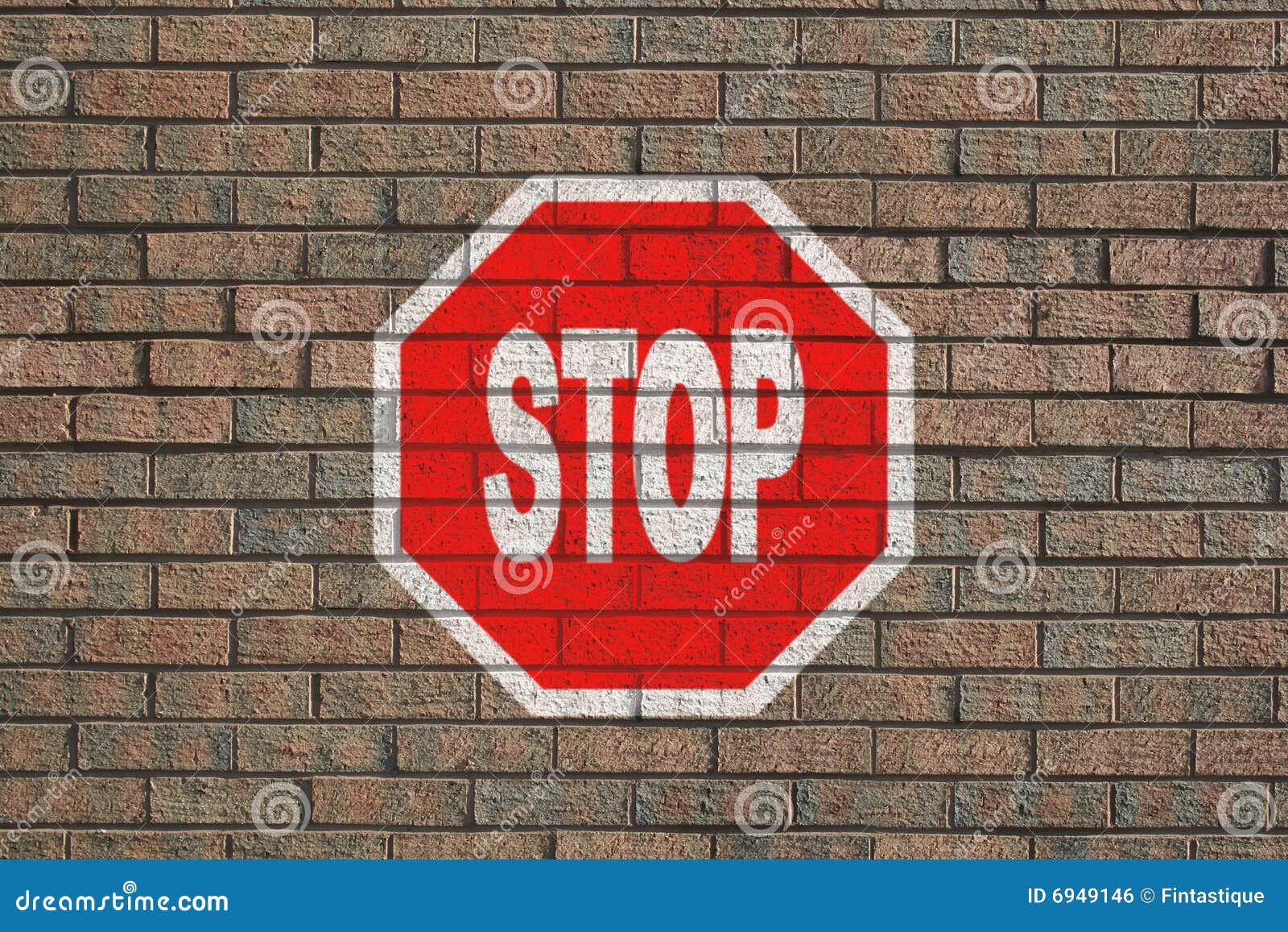 Stop sign on wall stock illustration. Illustration of stop - 6949146