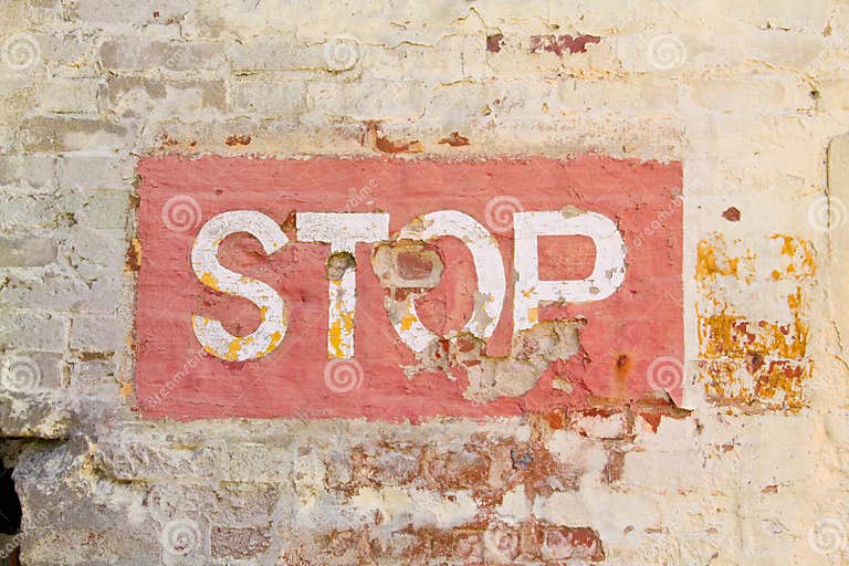 Stop sign on wall stock illustration. Illustration of safety - 41878060