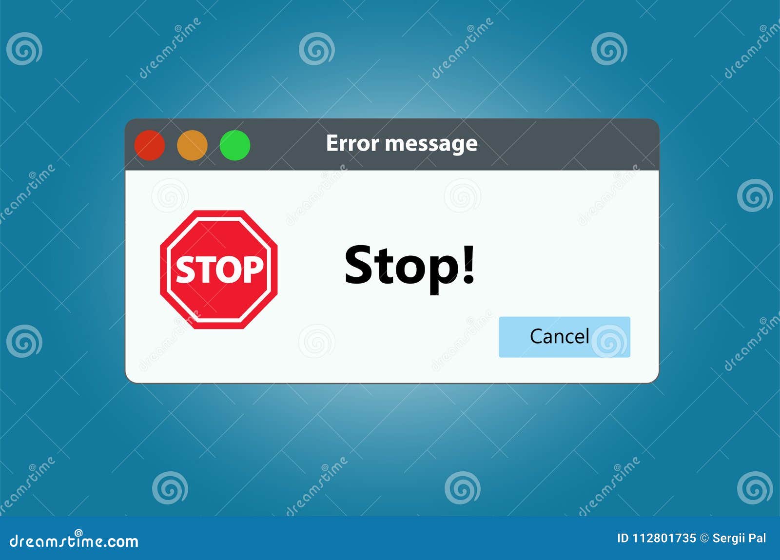 Stop Sign Warning Window Pop Up. Isolated on White Background. Stock ...