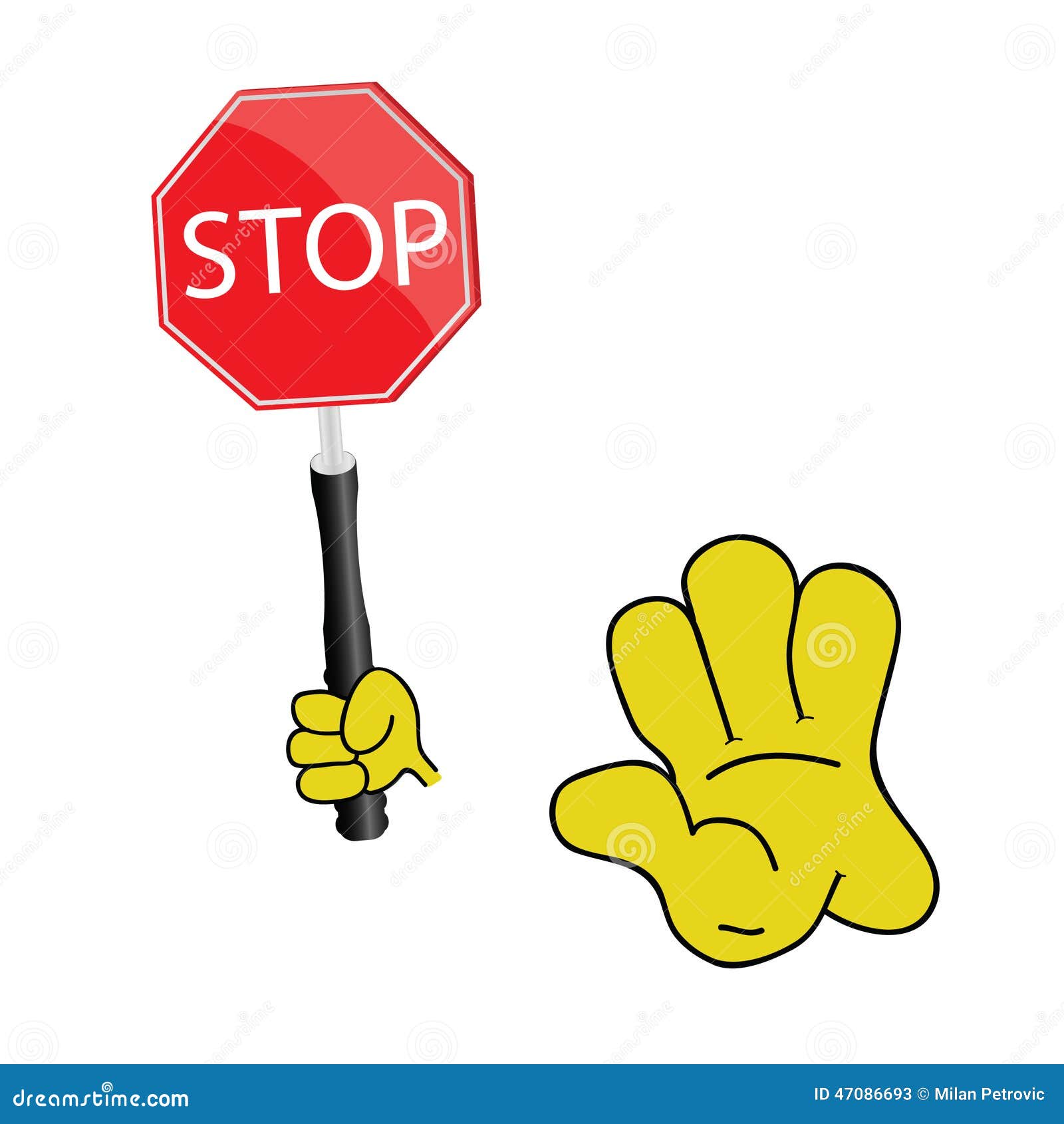 Stop Sign with Yellow Hand Vector Stock Vector - Illustration of vector ...