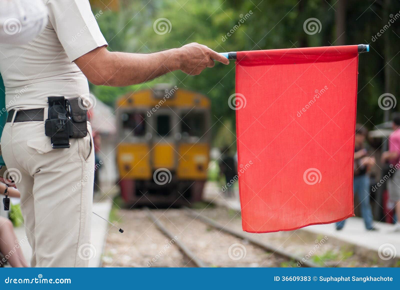 Stop Signal(red Flag) for the Thailand Train Stock Image - Image of ...