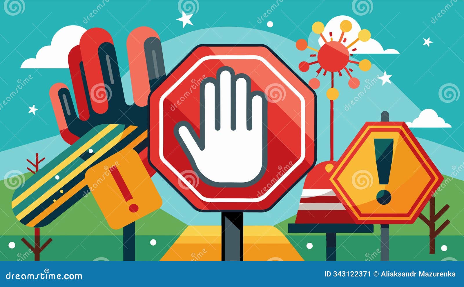 Stop Signs and Hand Symbol. Vector Illustration Stock Vector ...