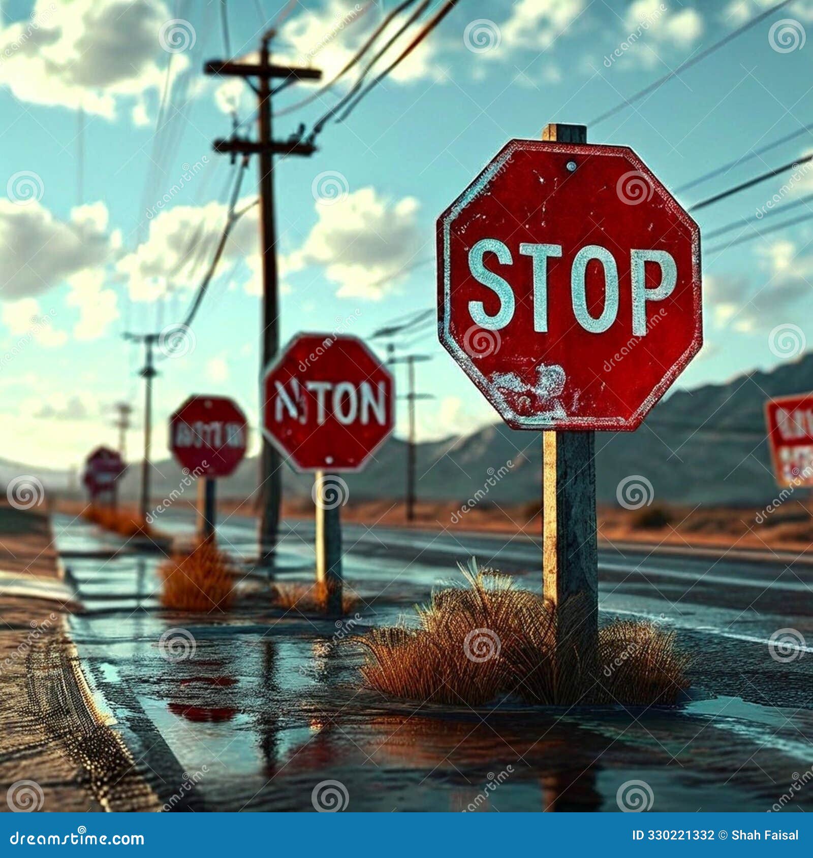 Stop signs on the road stock photo. Image of sign, poster - 330221332