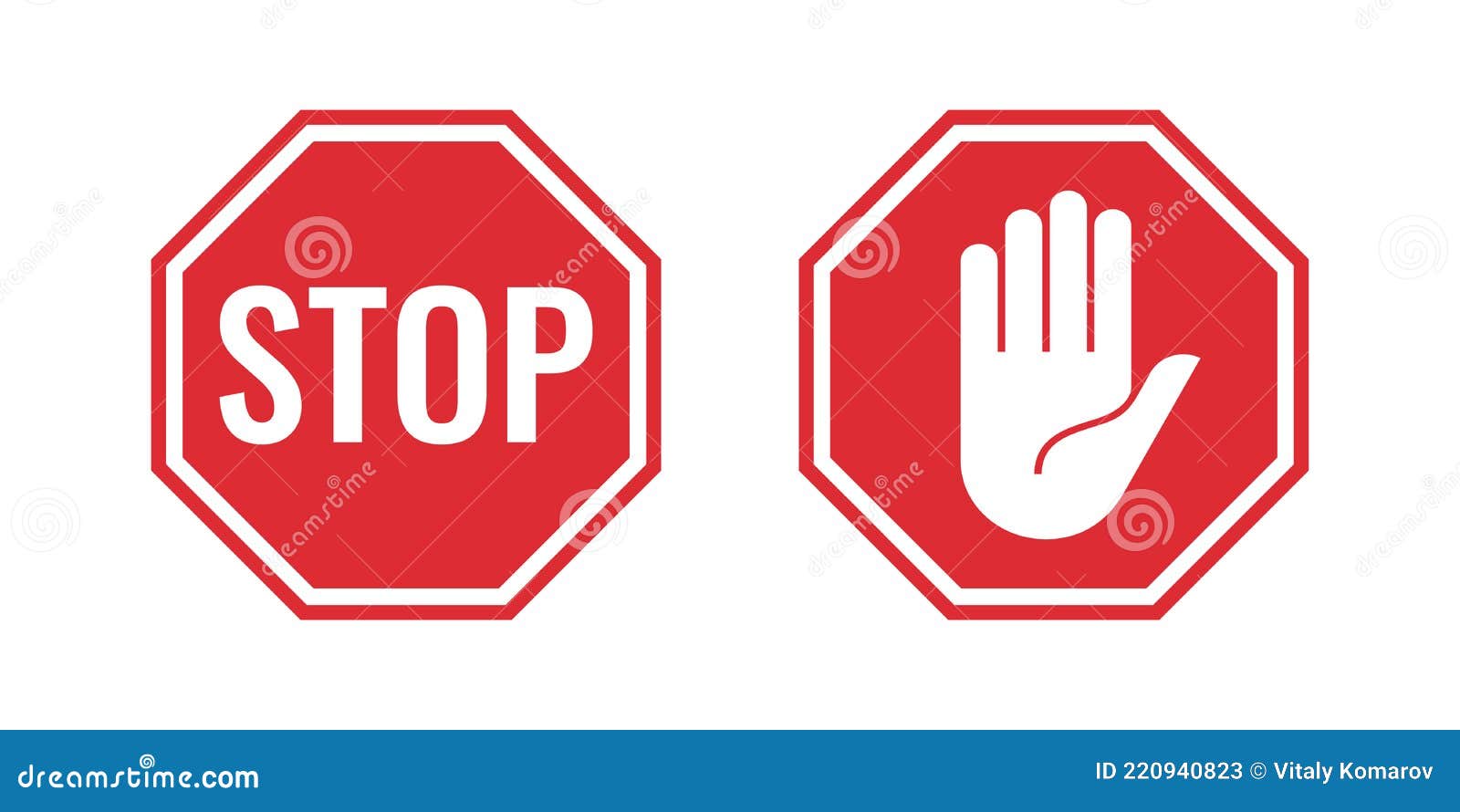Stop Signs with Stop Word and the Hand Symbol Isolated on White ... Stop Signs with Stop Word and the Hand Symbol Isolated on White ...