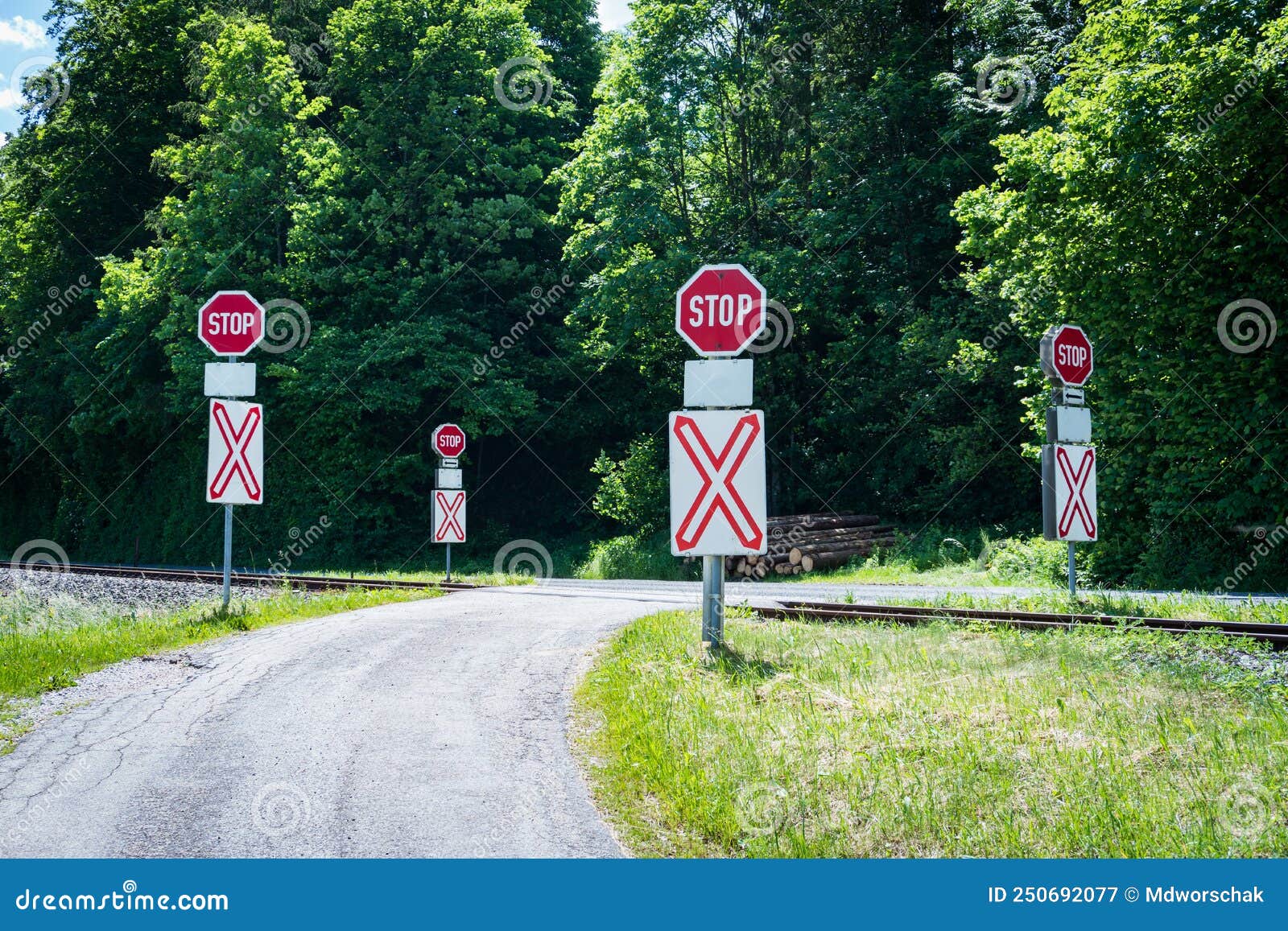 Stop Signs at a Railway Crossing Stock Image - Image of symbol, safety ...