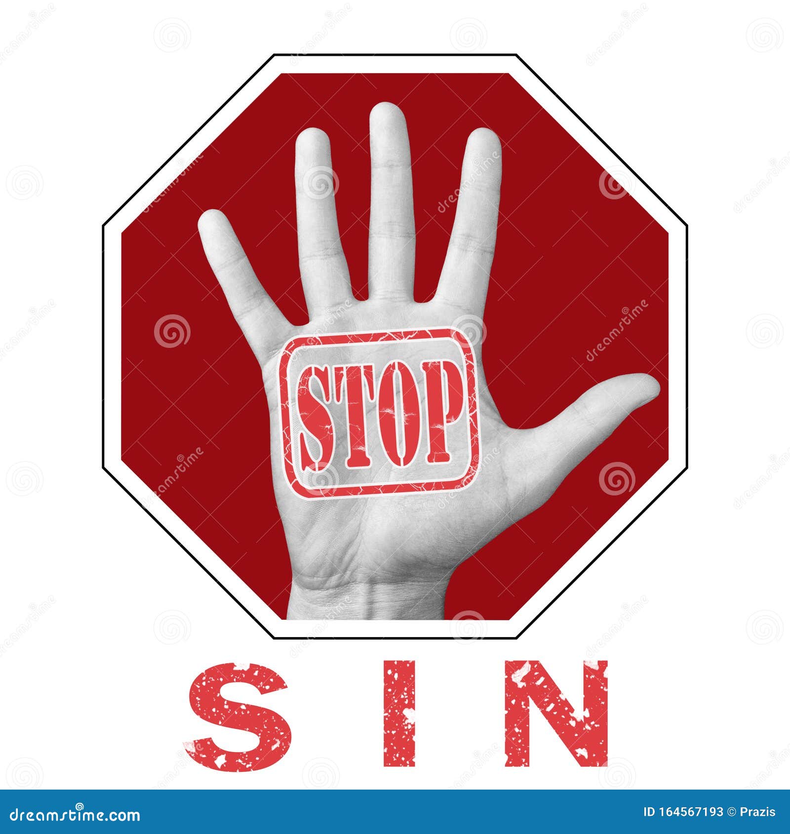 Stop Sin Conceptual Illustration. Open Hand with the Text Stop Sin ...