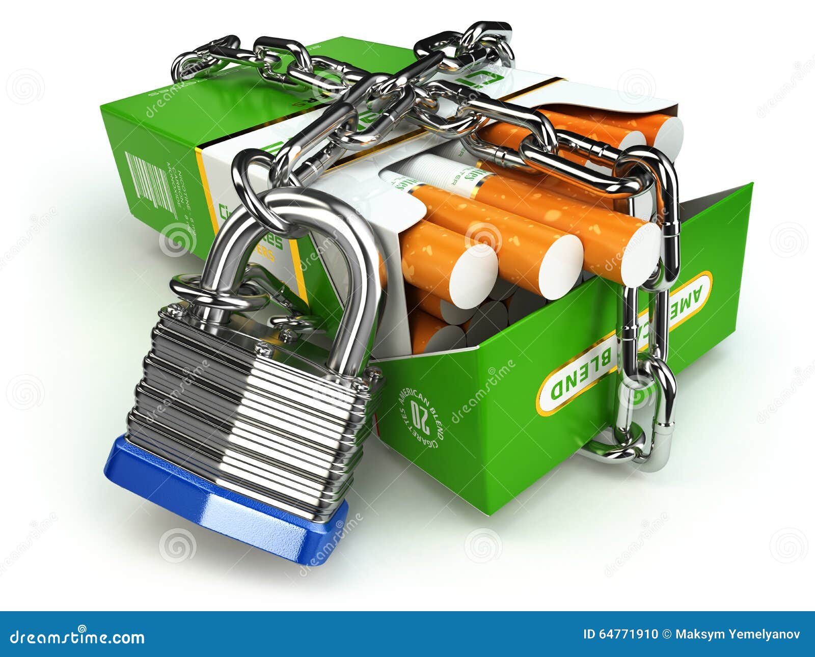 Stop Smoking Concept. Pack of Cigarettes and Lock with Chain Stock ...