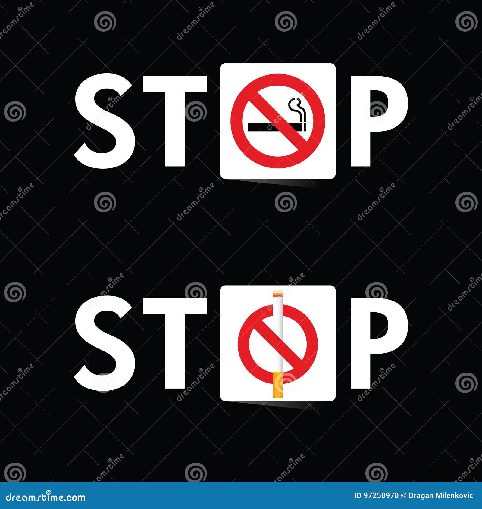 Stop Smoking Sign Set Illustration on Black Background Stock Vector ...