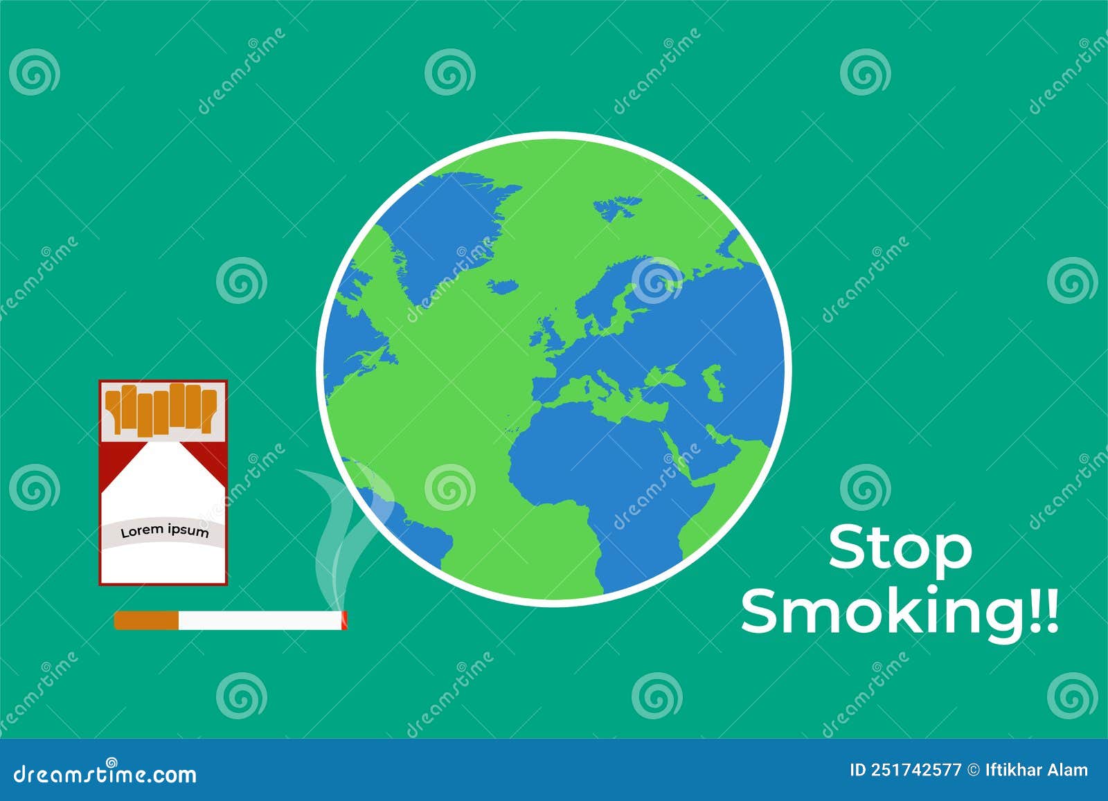 Stop Smoking Slogan with a Pack of Cigarettes and World Map Flat Design ...