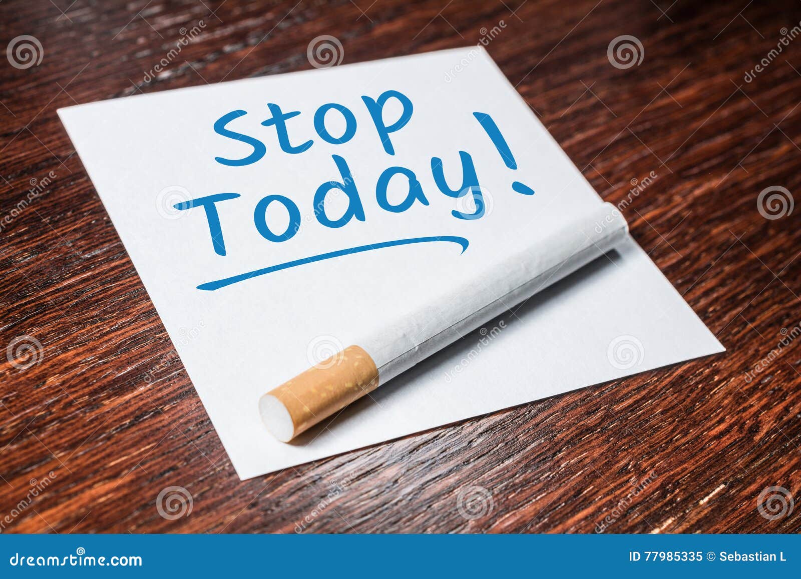 Stop Smoking Today Reminder with Cigarette on Wooden Shelf Stock Image ...