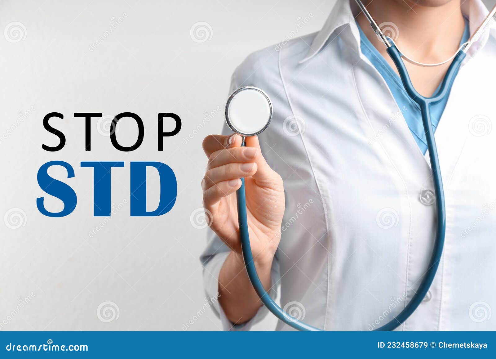 STOP STD. Doctor with Stethoscope on White Background, Closeup Stock ...