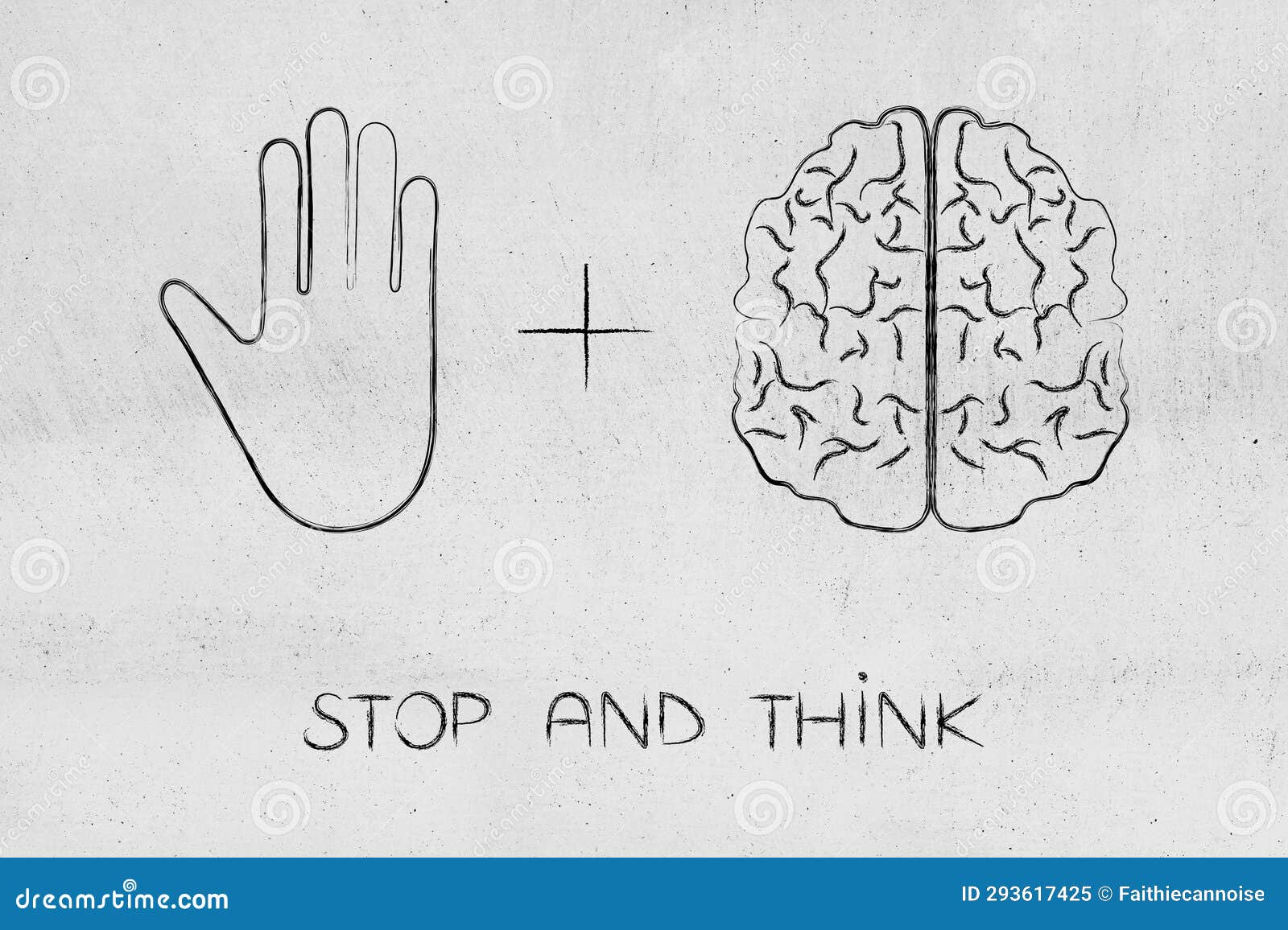 Stop and Think, Hand Gesture and Brain Icons with Caption Stock ...