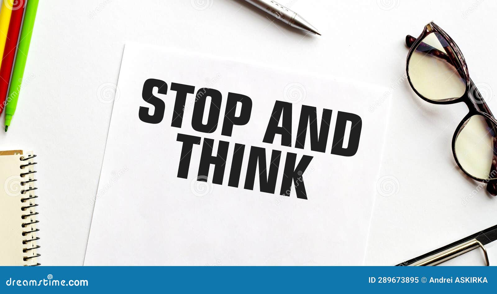 STOP and THINK on Paper with Glasses and Pen Stock Image - Image of ...