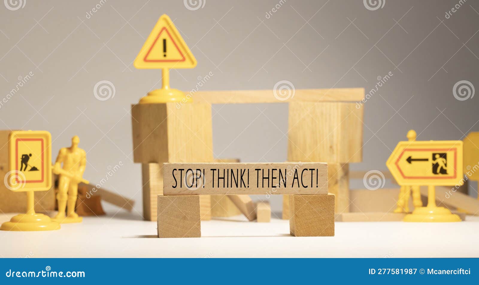 Stop Think Then Act Written on Wooden Surface Stock Image - Image of ...