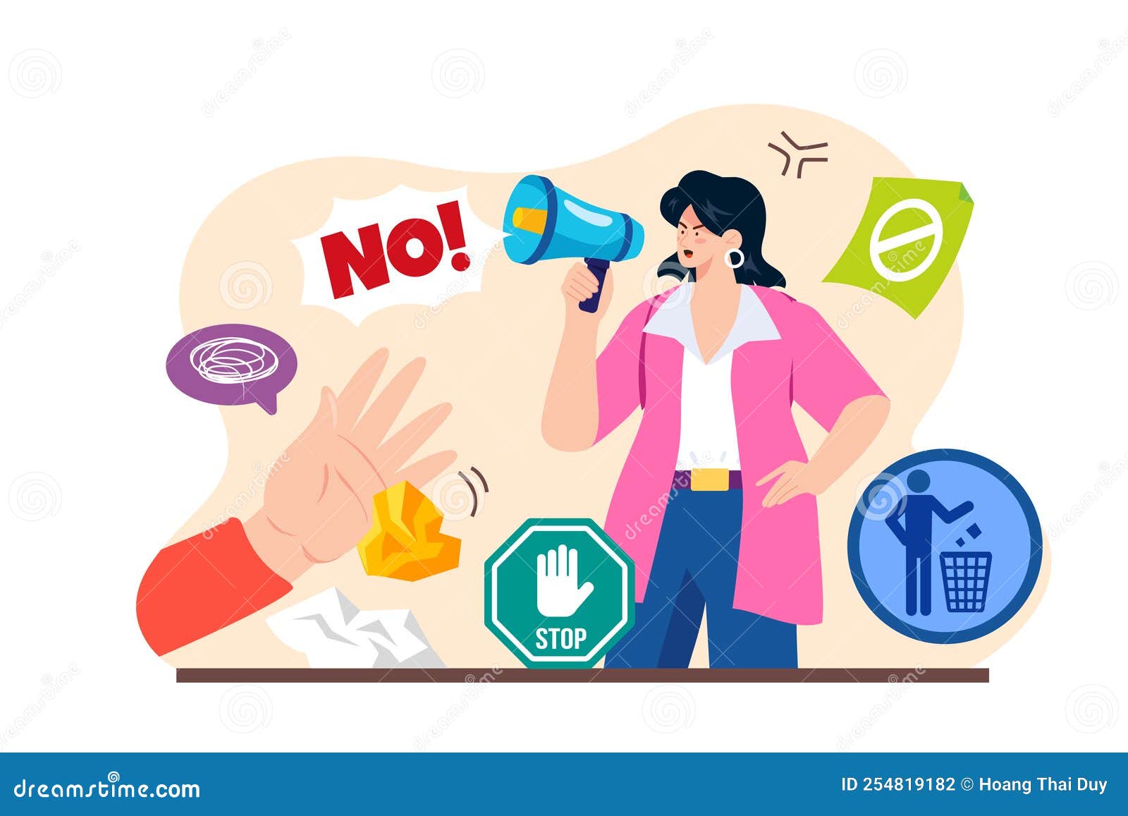 Stop Throwing Trash Campaign Illustration Concept on White Background ...