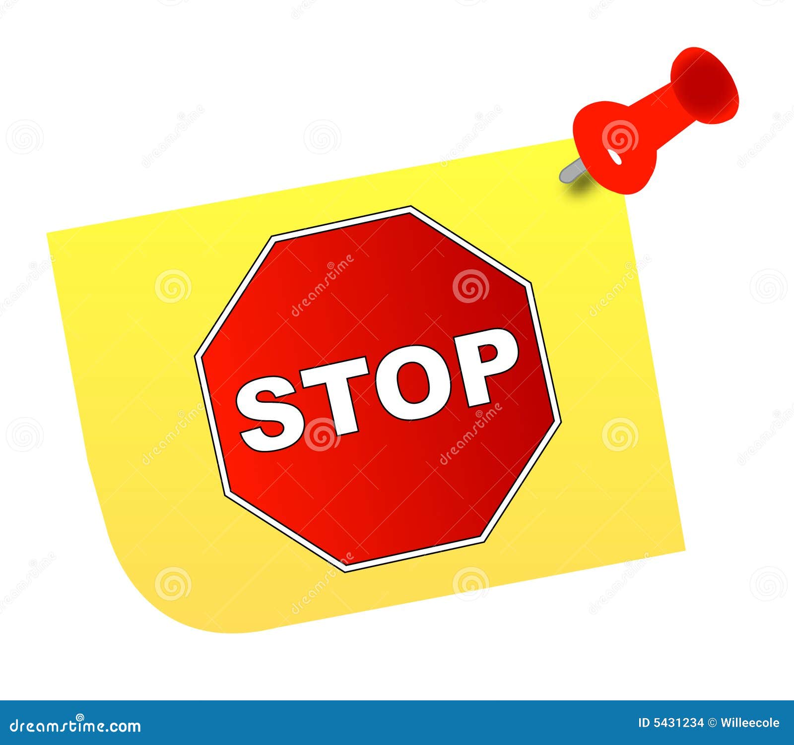 Stop on thumb tacked note stock vector. Illustration of negative - 5431234