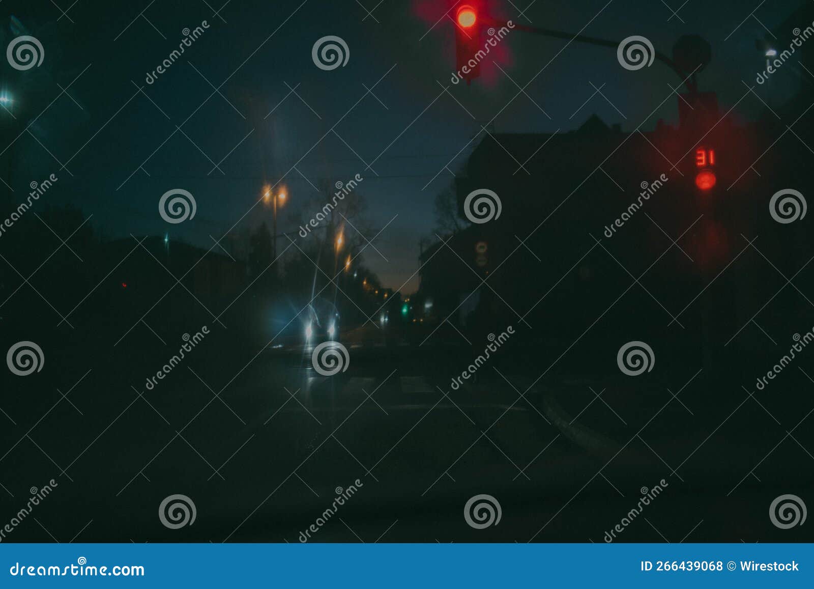 Stop Traffic Light on the Street at Night Stock Photo - Image of ...