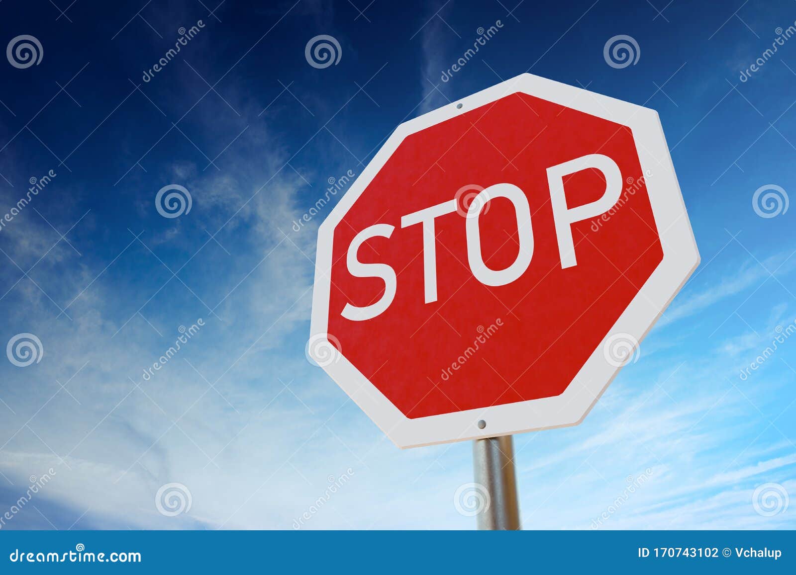 Stop Traffic Sign Against Blue Sky. 3D Rendered Illustration. Stock ...