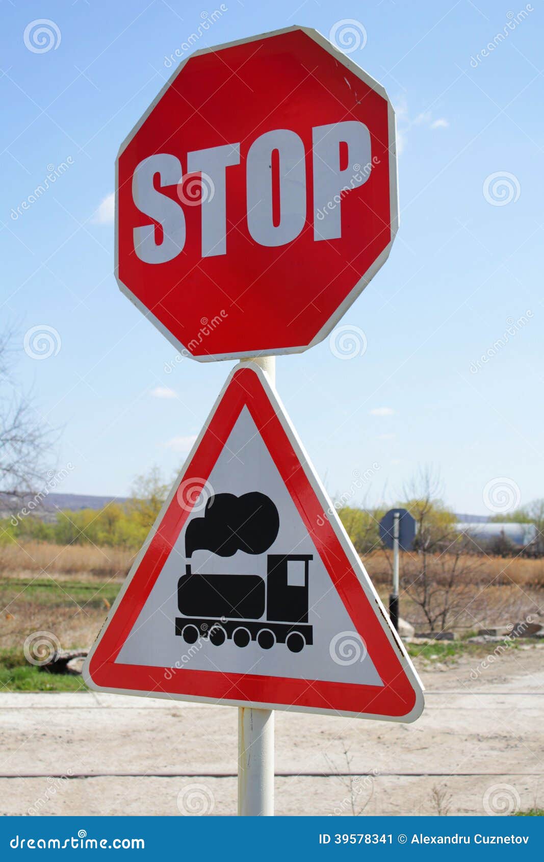 Stop and Train Warning Sign Stock Image - Image of color, multi: 39578341