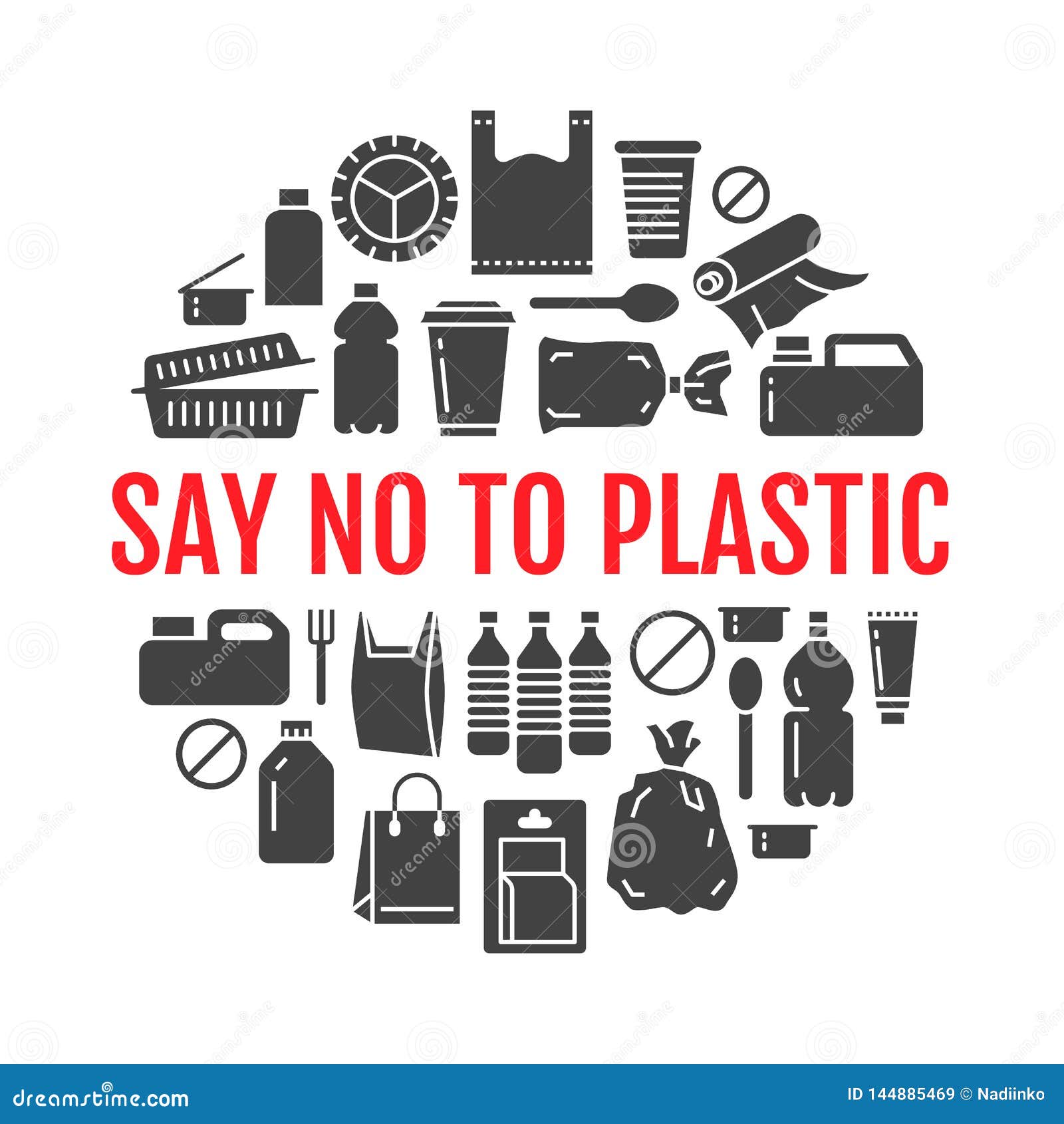 Stop Using Plastic Circle Template with Flat Glyph Icons. Polyethylene ...