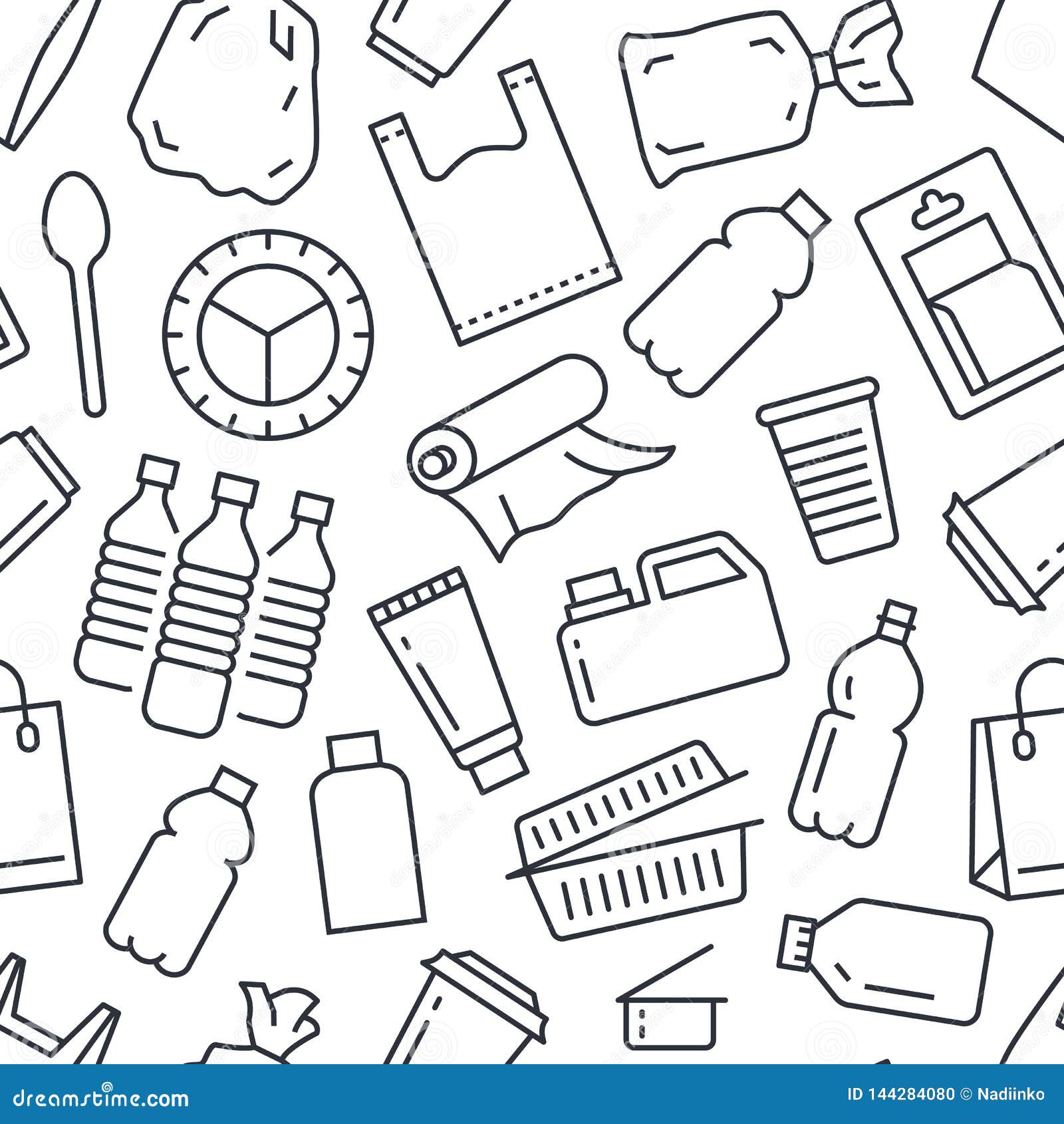 Stop Using Plastic Seamless Pattern With Flat Line Icons. Polyethylene ...