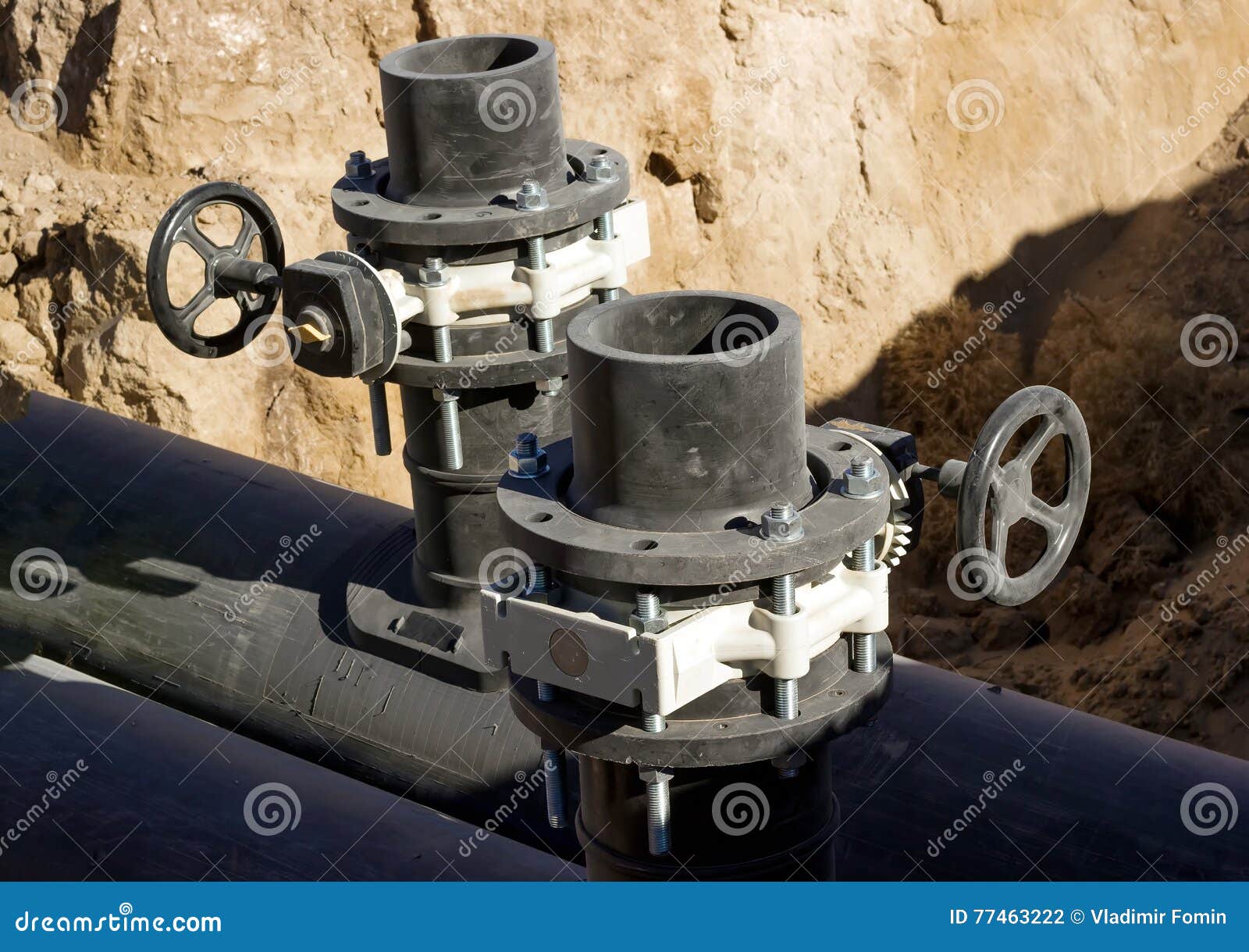 Stop valves HDPE pipe. stock photo. Image of stop, working - 77463222