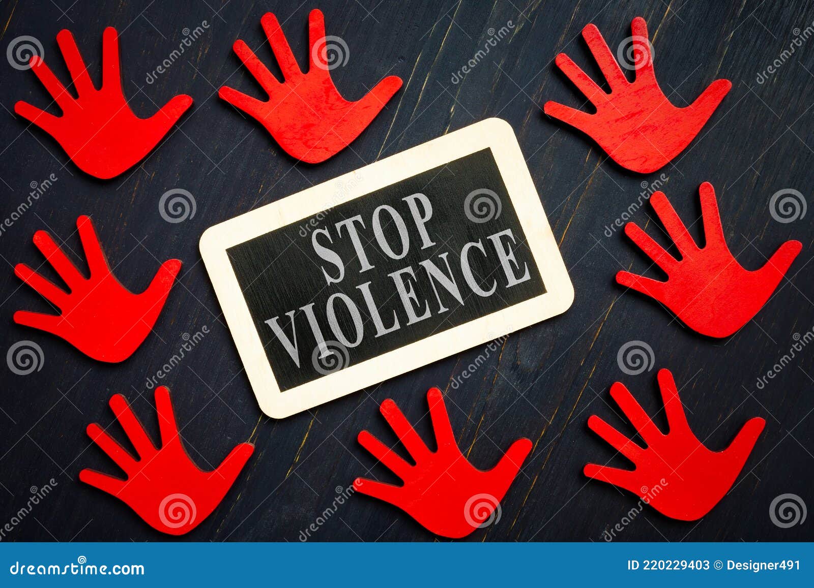 Stop Violence Sign and Red Hands on the Dark Surface. Stock Image ...