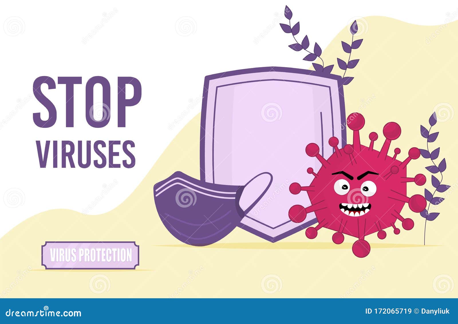 Stop Virus Concept Vector Illustration. Shield and Mask Protection ...