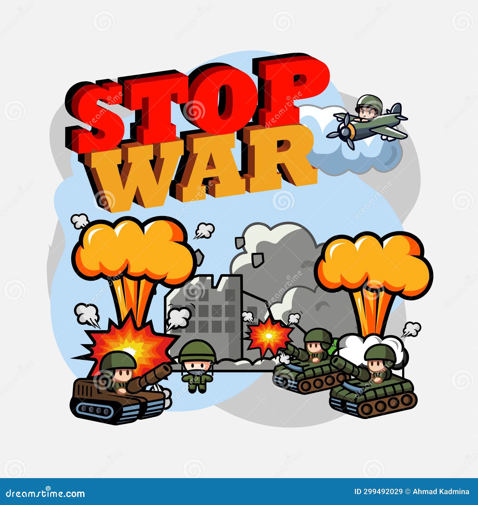 Stop the War, Cartoon Style, Poster Vector Illustration, Stock ...